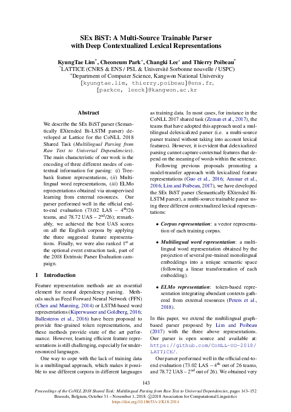 Pdf Sex Bist A Multi Source Trainable Parser With Deep Contextualized Lexical Representations