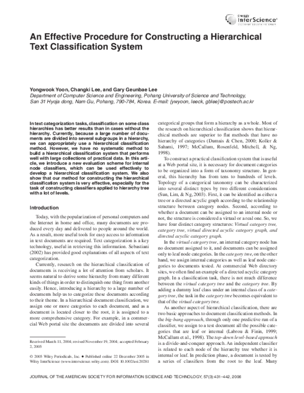 (PDF) An effective procedure for constructing a hierarchical text classification system