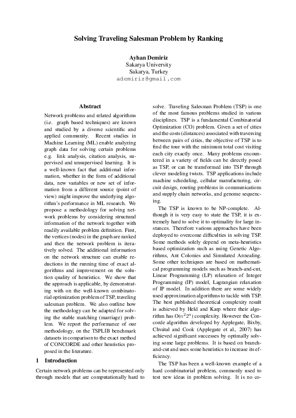 (PDF) Solving Traveling Salesman Problem by Ranking | Ayhan Demiriz ... (PDF) Solving Traveling Salesman Problem by Ranking | Ayhan Demiriz ...