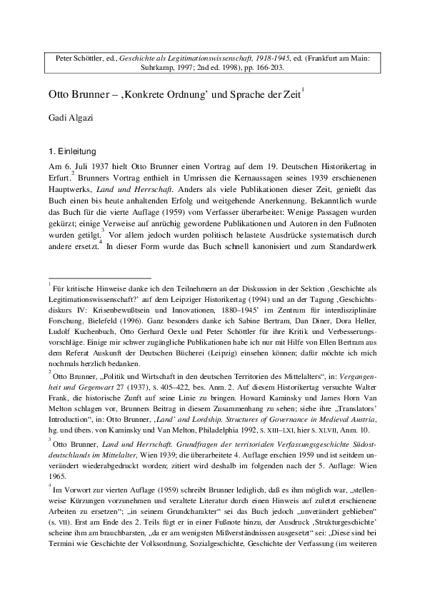 (PDF) Otto Brunner: ‘Konkrete Ordnung’ und Sprache der Zeit (1994)