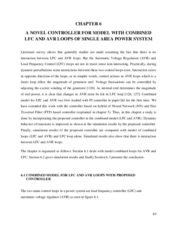 (PDF) A Novel Controller for Model with Combined LFC and AVR Loops of Single Area Power System