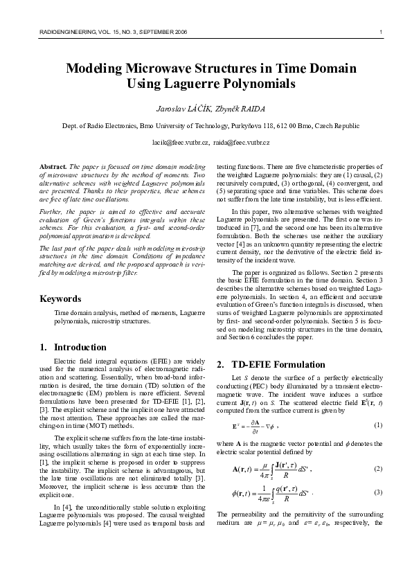 (PDF) Modeling Microwave Structures in Time Domain Using Laguerre Polynomials