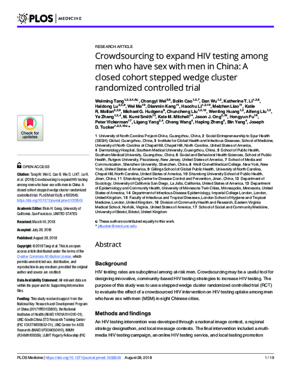 Pdf Crowdsourcing To Expand Hiv Testing Among Men Who Have Sex With Men In China A Closed