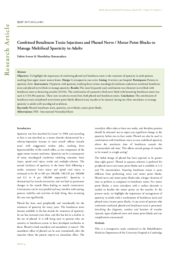 (PDF) Combined Botulinum Toxin Injections and Phenol Nerve / Motor ...