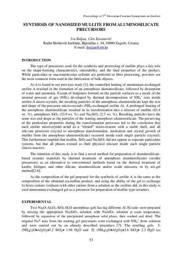 (PDF) Synthesis of Nanosized Mullite from Aluminosilicate Precursors