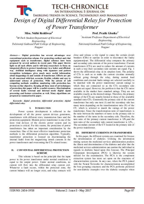 (PDF) Design of Digital Differential Relay for Protection of Power ...