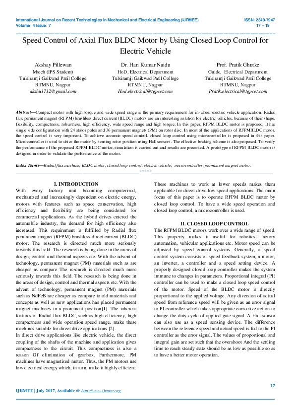 (PDF) Speed Control of Axial Flux BLDC Motor by Using Closed Loop ...