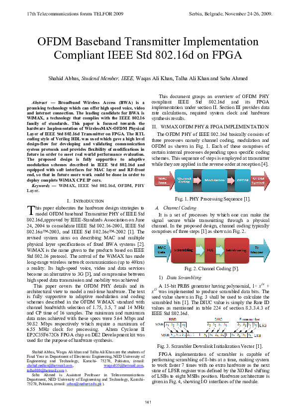 (PDF) OFDM Baseband Transmitter Implementation Compliant IEEE Std 802.16d on FPGA | Talha Khan ...