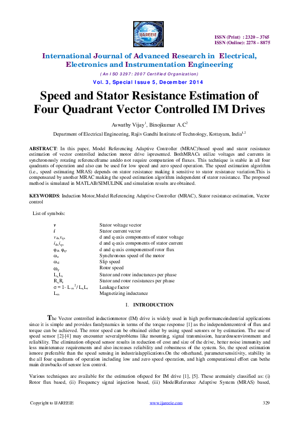 (PDF) Speed and Stator Resistance Estimation ofFour Quadrant Vector Controlled IM Drives