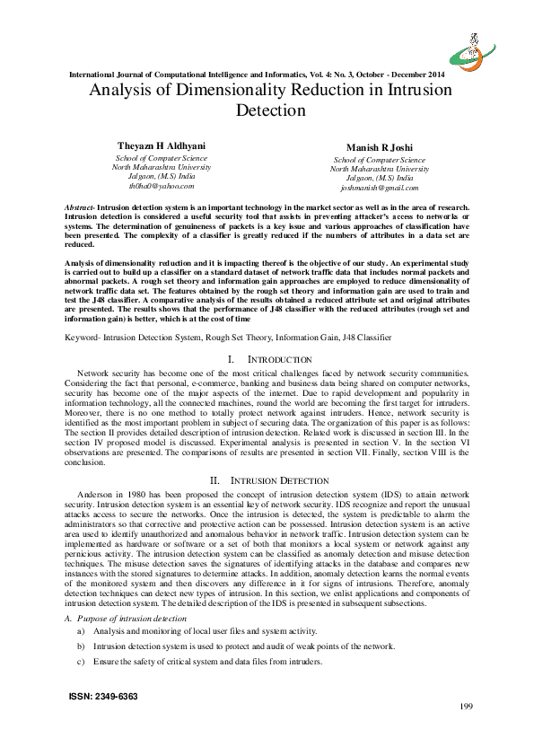Pdf Analysis Of Dimensionality Reduction In Intrusion Detection