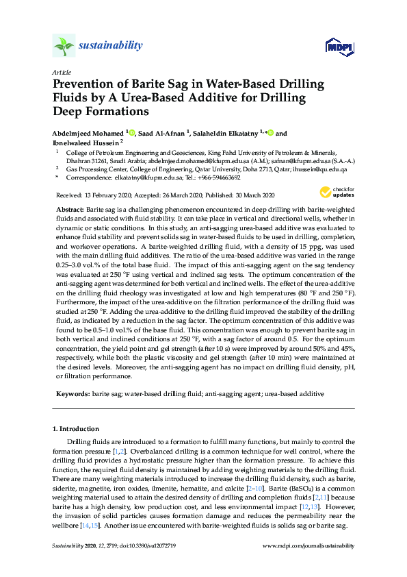 (PDF) Prevention of Barite Sag in Water-Based Drilling Fluids by A Urea-Based Additive for ...