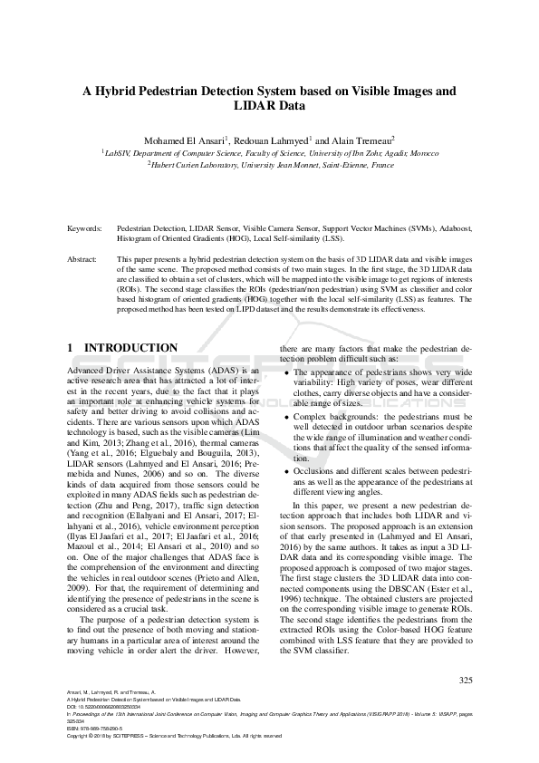Pdf A Hybrid Pedestrian Detection System Based On Visible Images And Lidar Data Mohamed El