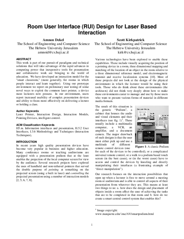 (PDF) Room User Interface (RUI) Design for Laser Based Interaction