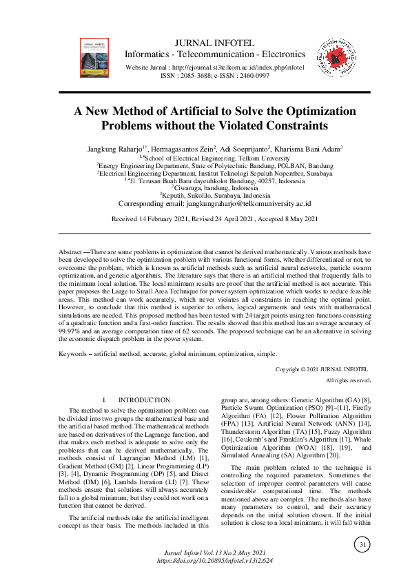 (PDF) A New Method of Artificial to Solve the Optimization Problems without the Violated Constraints