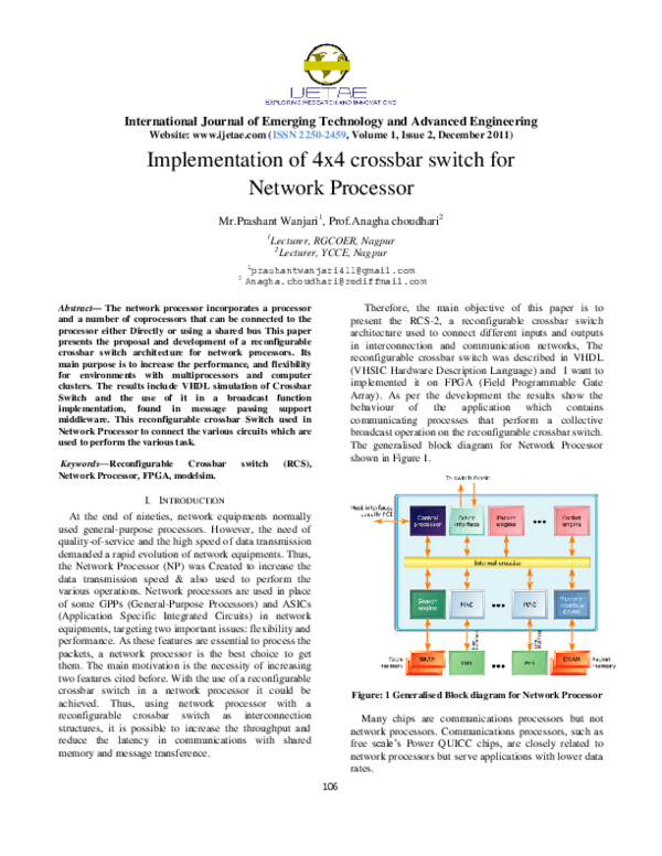 Pdf Implementation Of 4x4 Crossbar Switch For Network Processor