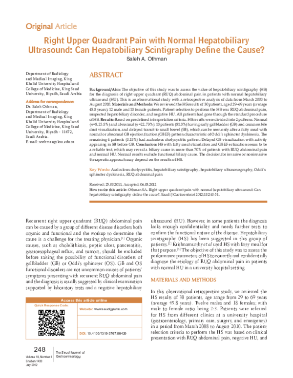 (PDF) Right upper quadrant pain with normal hepatobiliary ultrasound ...
