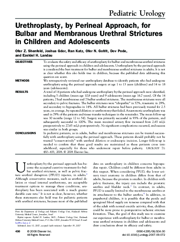 (PDF) Urethroplasty, by Perineal Approach, for Bulbar and Membranous ...