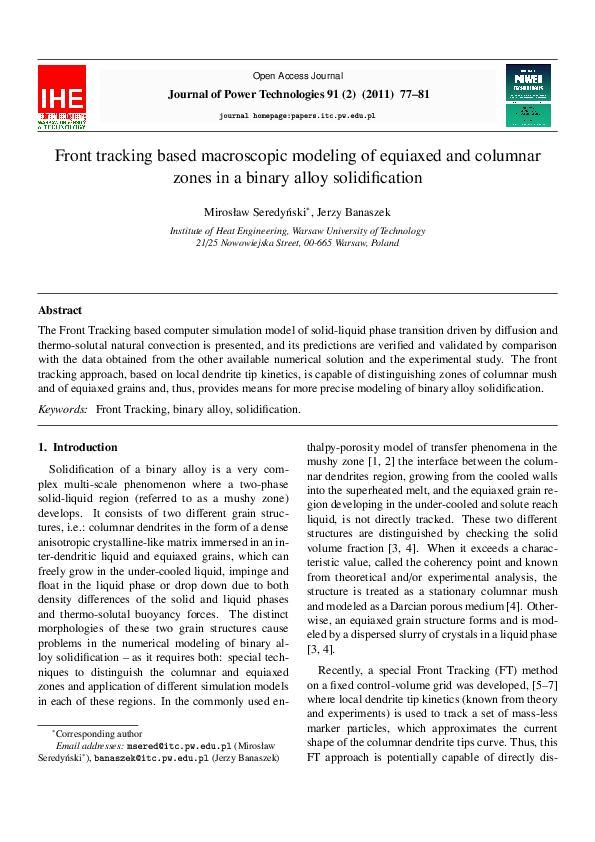 (PDF) Front tracking based macroscopic modeling of equiaxed and columnar zones in a binary alloy ...