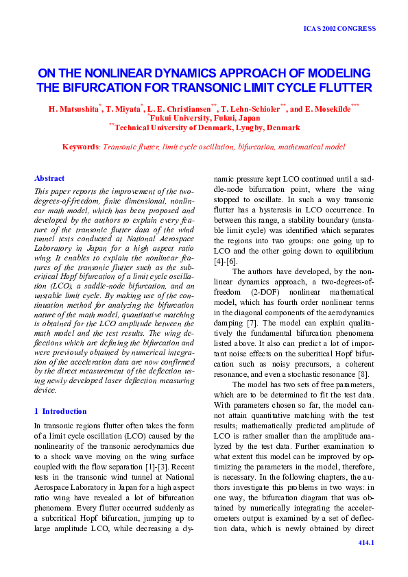(PDF) On the Nonlinear Dynamics Approach of Modeling the Bifurcation for Transonic Limit Cycle ...