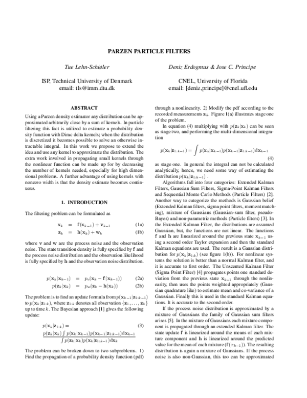 (PDF) Parzen particle filters
