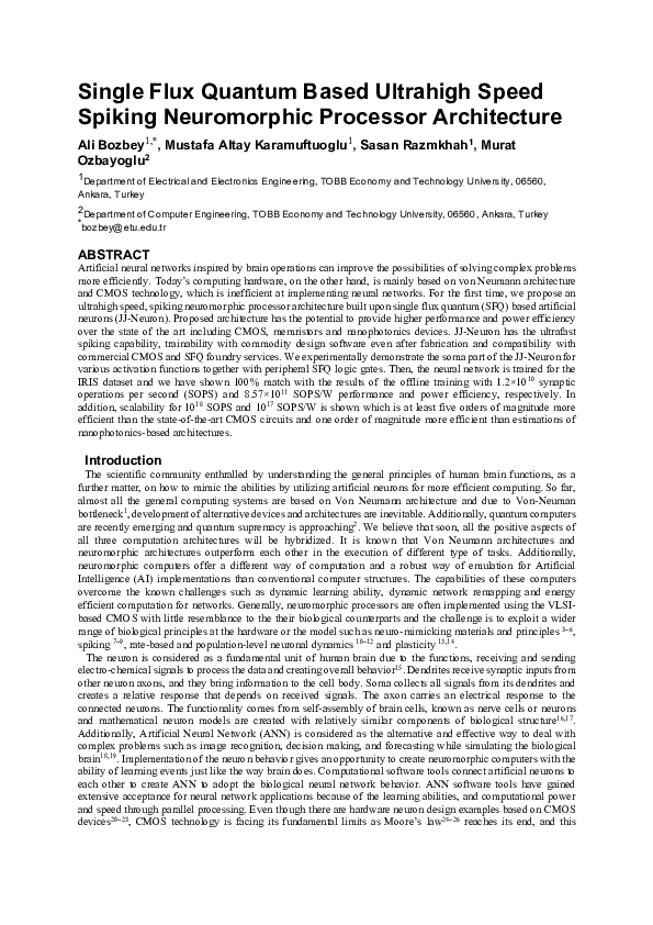 (PDF) Single Flux Quantum Based Ultrahigh Speed Spiking Neuromorphic ...