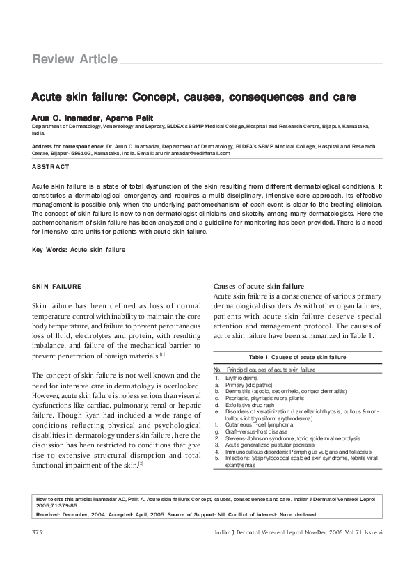 (PDF) Acute Skin Failure: Concept, Causes, Consequences and Care