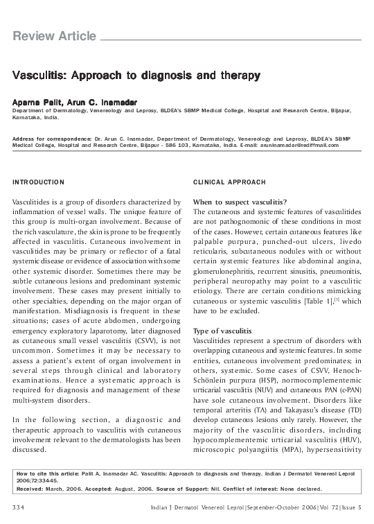(PDF) Vasculitis: Approach to Diagnosis and Therapy