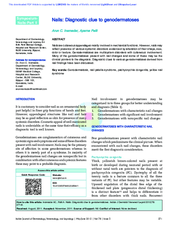 (PDF) Nails: Diagnostic clue to genodermatoses