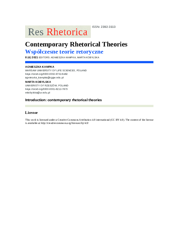 (PDF) Introduction: Contemporary Rhetorical Theories