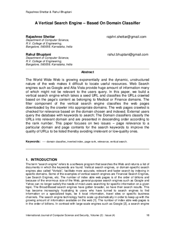 (PDF) A Vertical Search Engine – Based On Domain Classifier