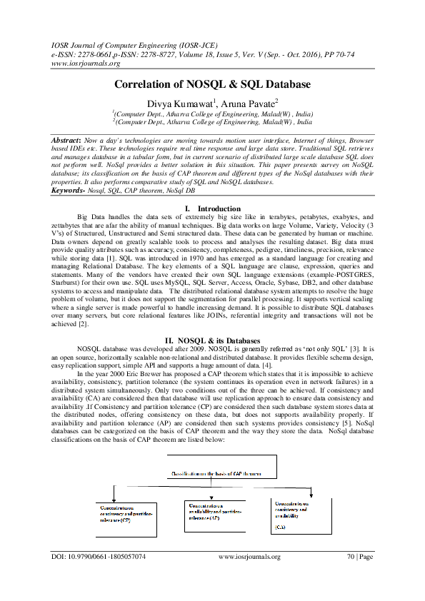 (PDF) Correlation of NOSQL & SQL Database