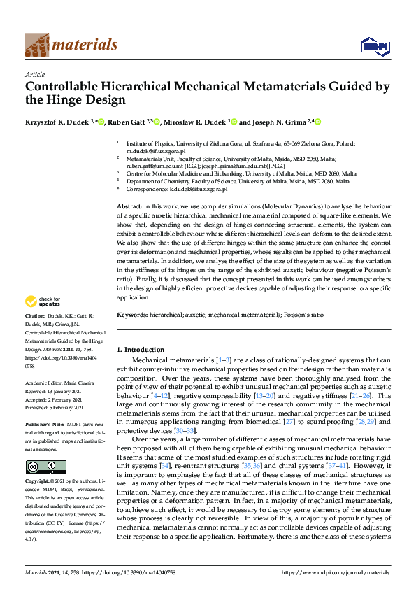 (PDF) Controllable Hierarchical Mechanical Metamaterials Guided by the Hinge Design