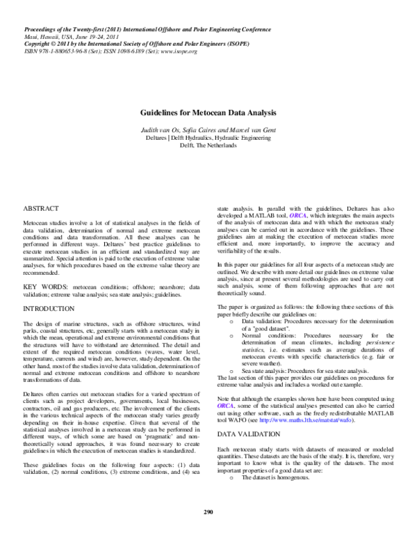 (PDF) Guidelines for Metocean Data Analysis