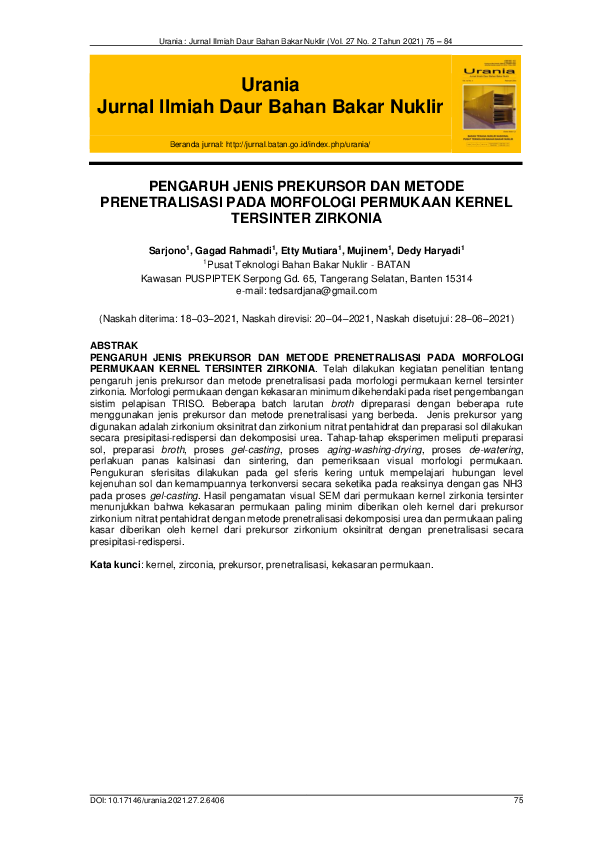 (PDF) Pengaruh Jenis Prekursor Dan Metode Prenetralisasi Pada Morfologi ...