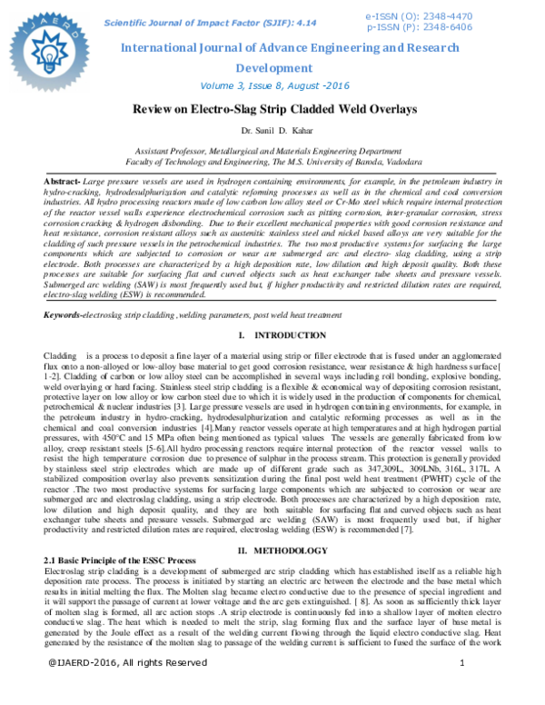 (PDF) Eview on Electro-Slag Strip Cladded Weld Overlays