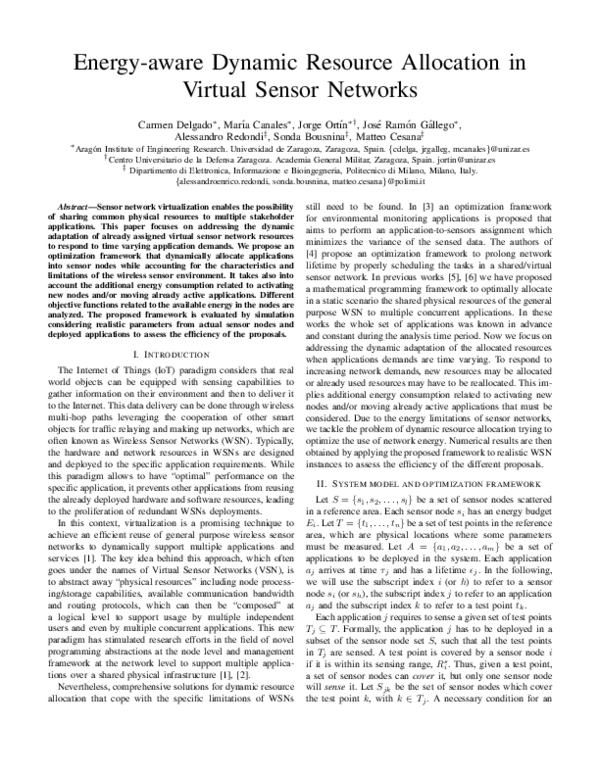 Pdf Energy Aware Dynamic Resource Allocation In Virtual Sensor Networks