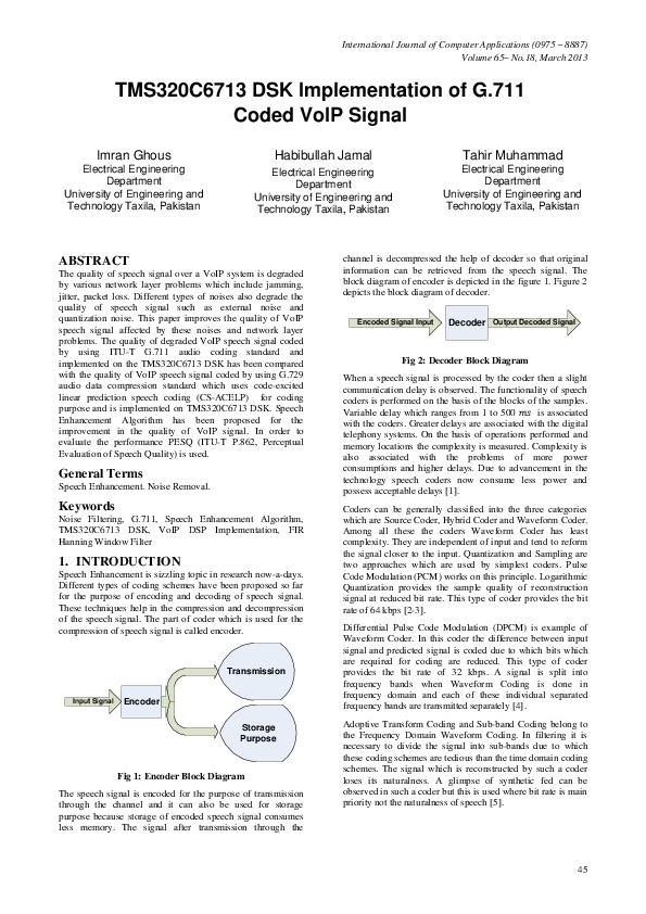(PDF) TMS320C6713 DSK Implementation of G. 711 Coded VoIP Signal