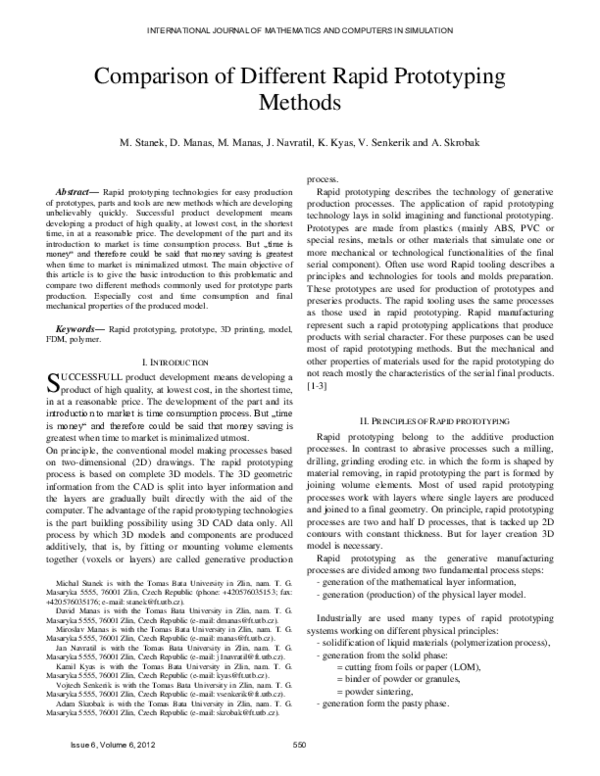 (PDF) Comparison of Different Rapid Prototyping Methods