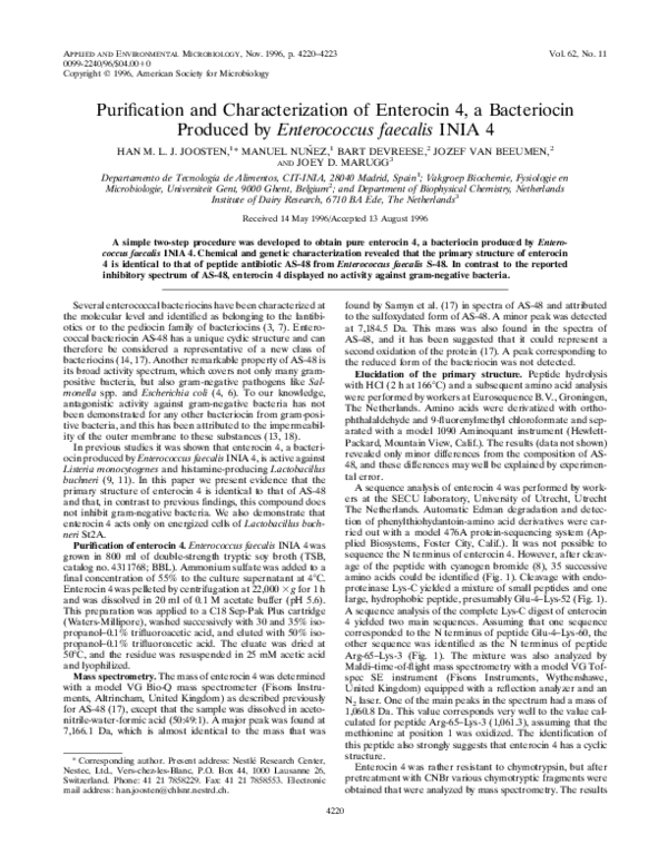 (PDF) Purification and characterization of enterocin 4, a bacteriocin ...