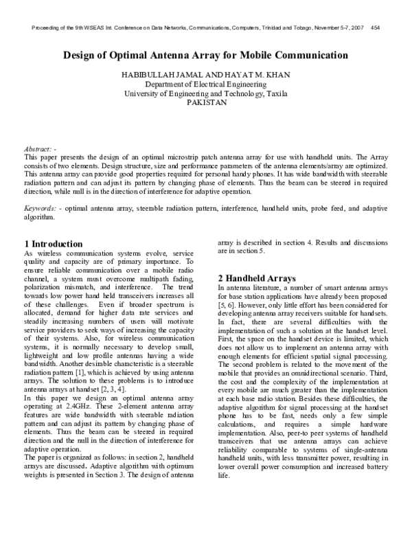 (PDF) Design of optimal antenna array for mobile communication