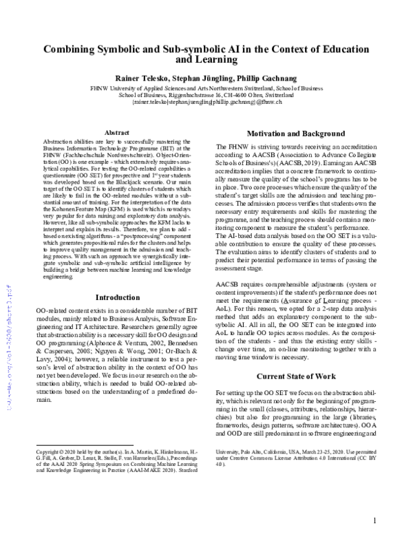 (PDF) Combining Symbolic and Sub-symbolic AI in the Context of ...