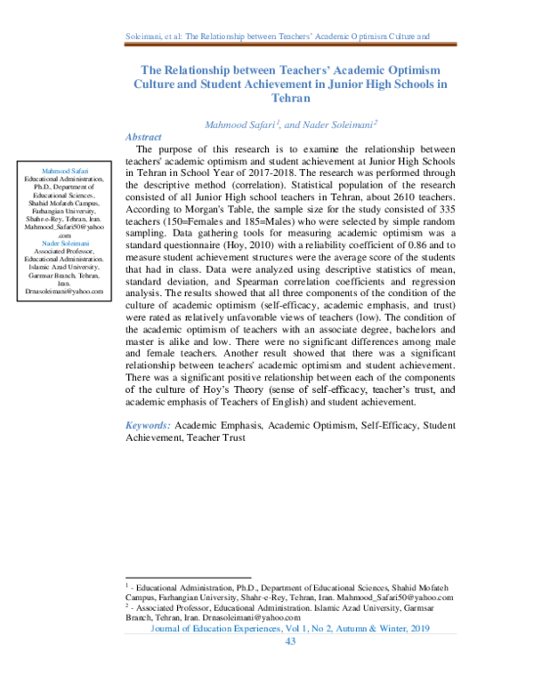 (PDF) Soleimani, et al: The Relationship between Teachers’ Academic ...