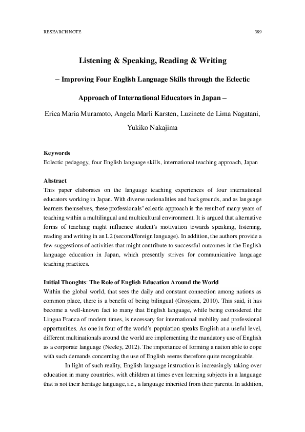 (PDF) Listening & Speaking, Reading & Writing: Improving Four English ...