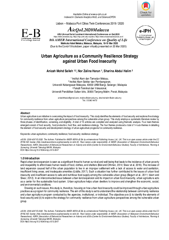 (PDF) Urban Agriculture as a Community Resilience Strategy against ...