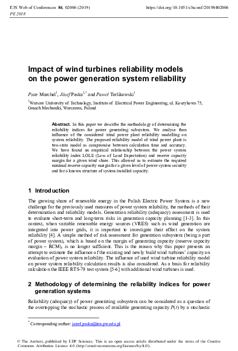 Pdf Impact Of Wind Turbines Reliability Models On The Power