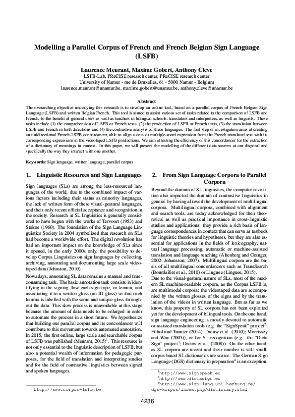 (PDF) Modelling a Parallel Corpus of French and French Belgian Sign ...