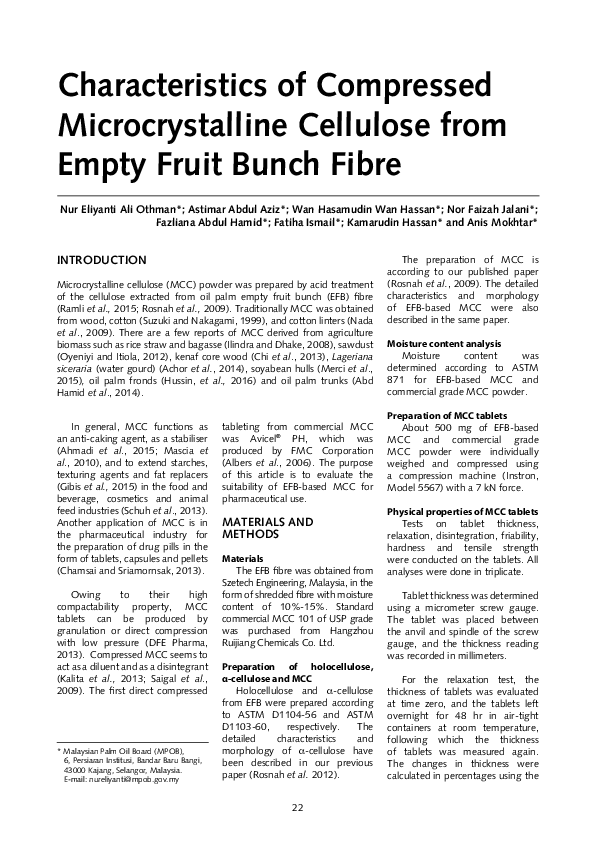 (PDF) Characteristics of Compressed Microcrystalline Cellulose from ...