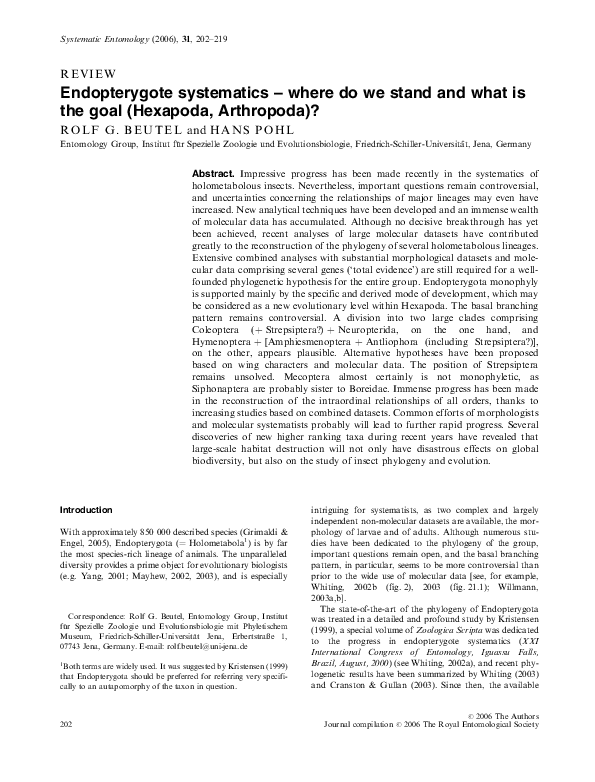(PDF) Endopterygote systematics - where do we stand and what is the ...