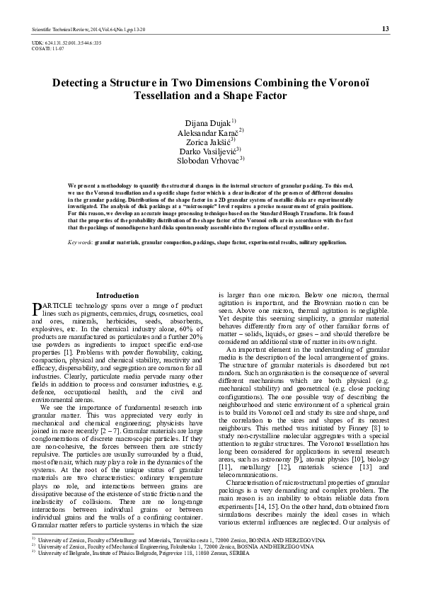 Pdf Detecting A Structure In Two Dimensions Combining The Vorono ї Tessellation And A Shape Factor