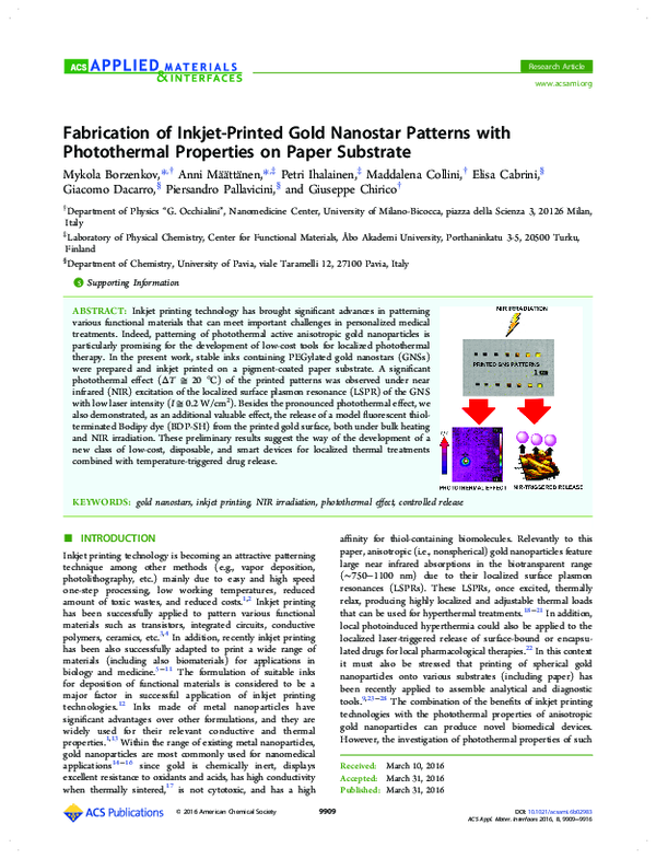 (PDF) Fabrication of Inkjet-Printed Gold Nanostar Patterns with ...